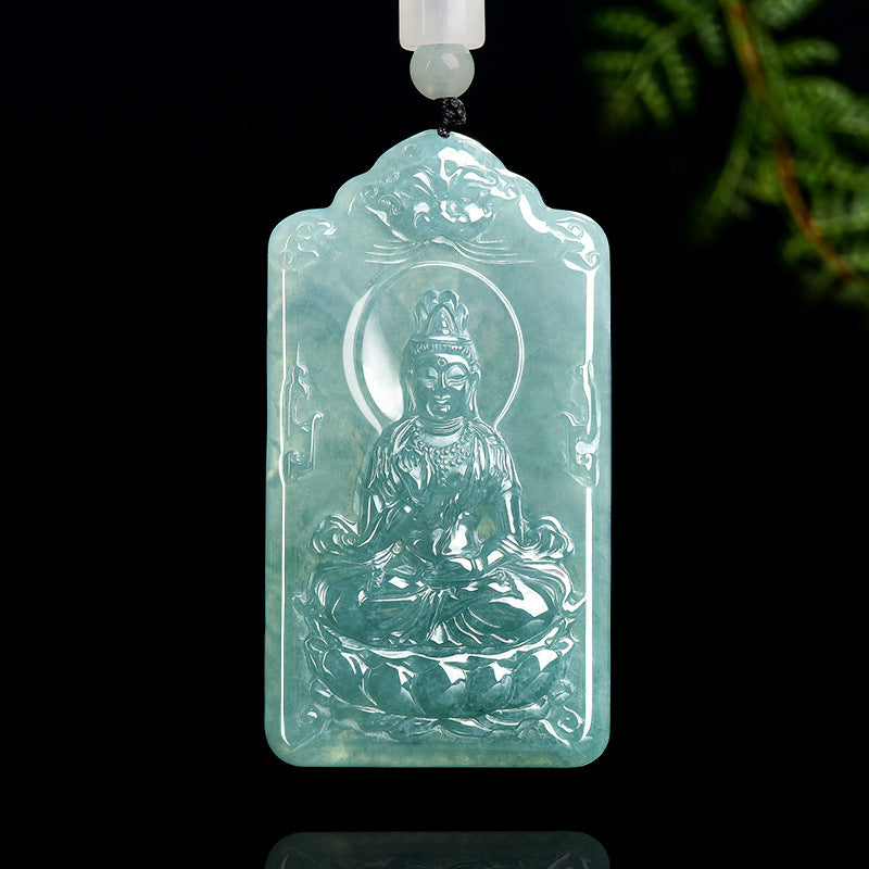 Natural Blue Water Jadeite Guanyin Pendant – A-Grade Jade, Spiritual Protection Talisman ...