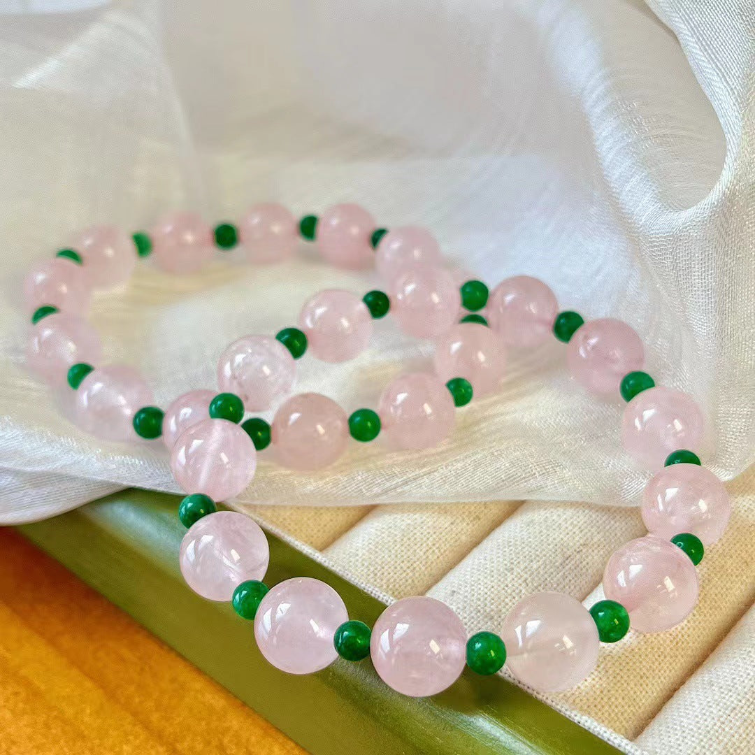 Natural Pink Crystal Contrasting Color Jadeite Quartzite Bracelet for Women – Buddha3bodhi