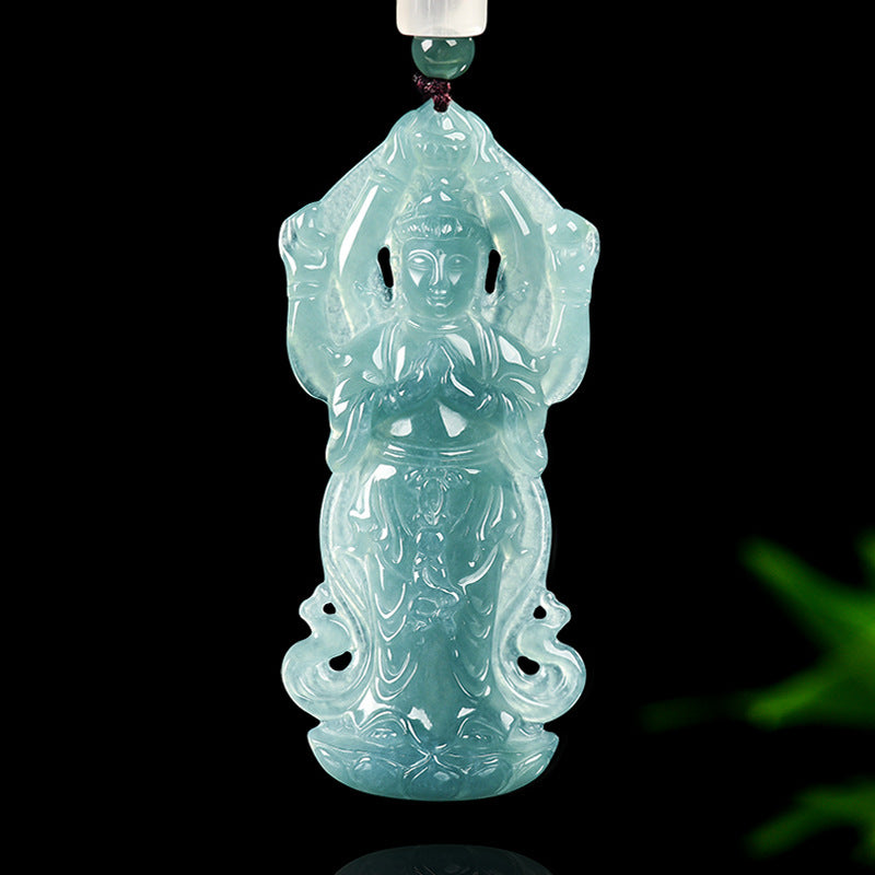 Natural Blue Water Jadeite Thousand-Armed Guanyin Pendant – Natural Blue Water Jadeite Thousand ...