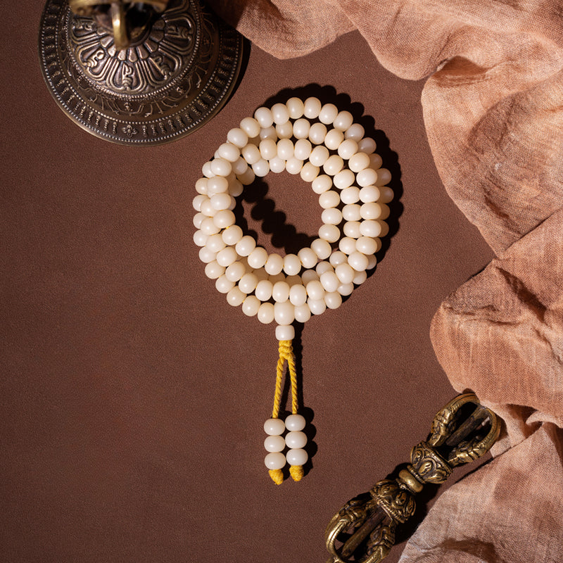 Buddha3bodhi 7.5mm*10mm White Jade Bodhi 108 Bead Mala Prayer Beads