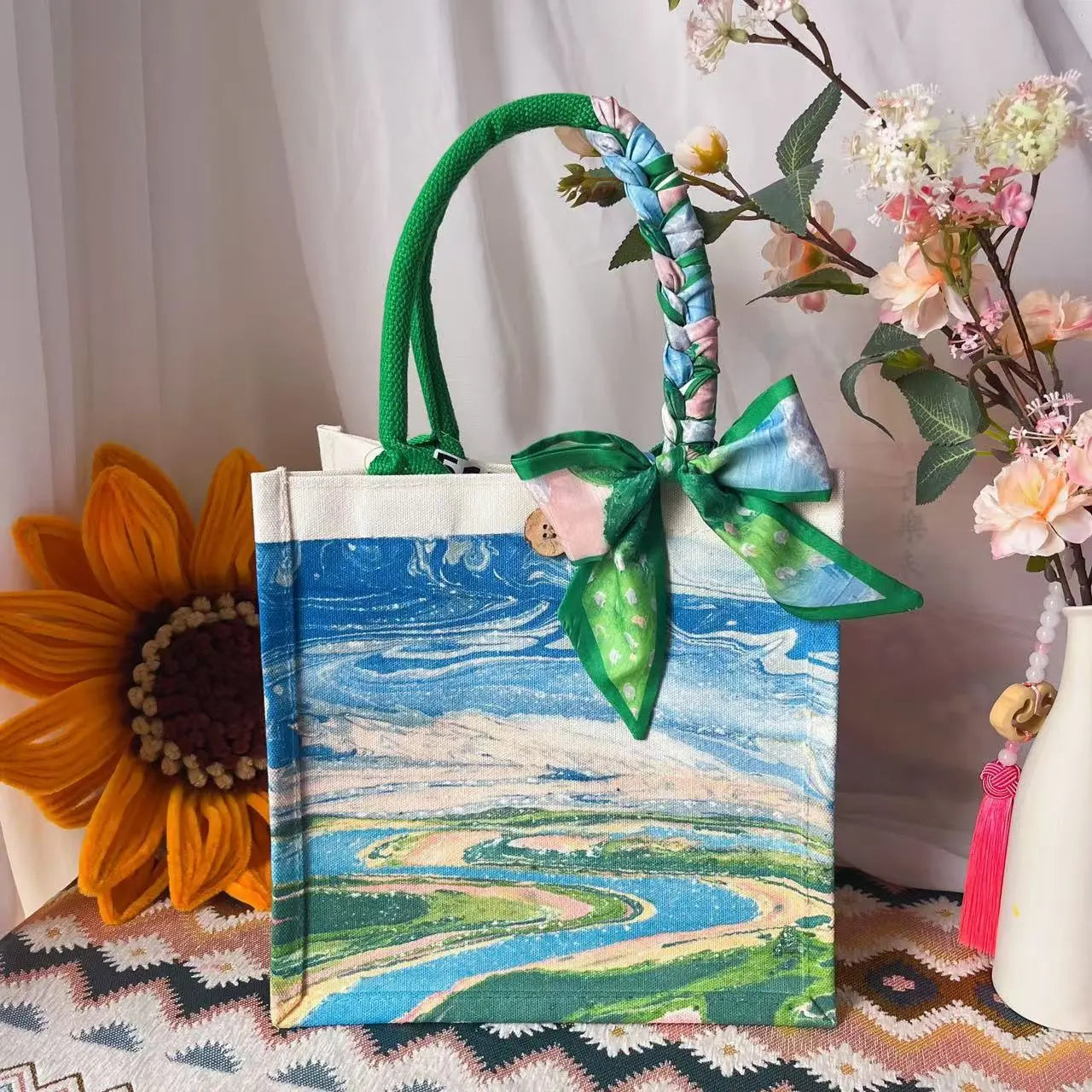 Custom Handmade Floating Lacquer Canvas Bag - Unique, One-of-a-Kind De ...