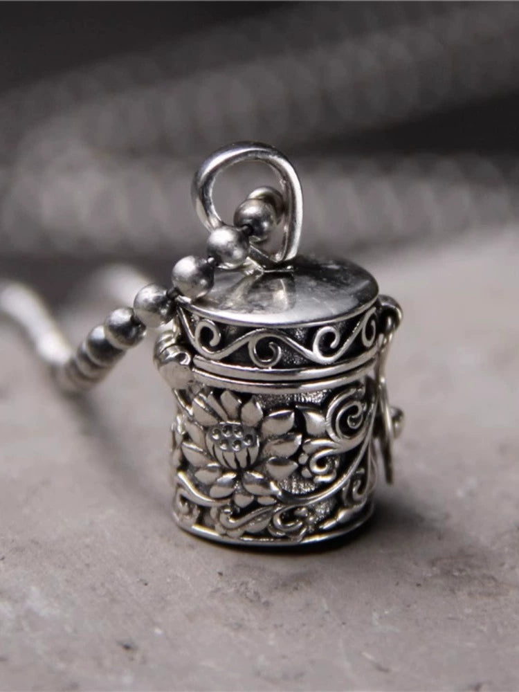 S925 Sterling Silver Retro Lotus Small Bottle Gawu Box Pendant ...
